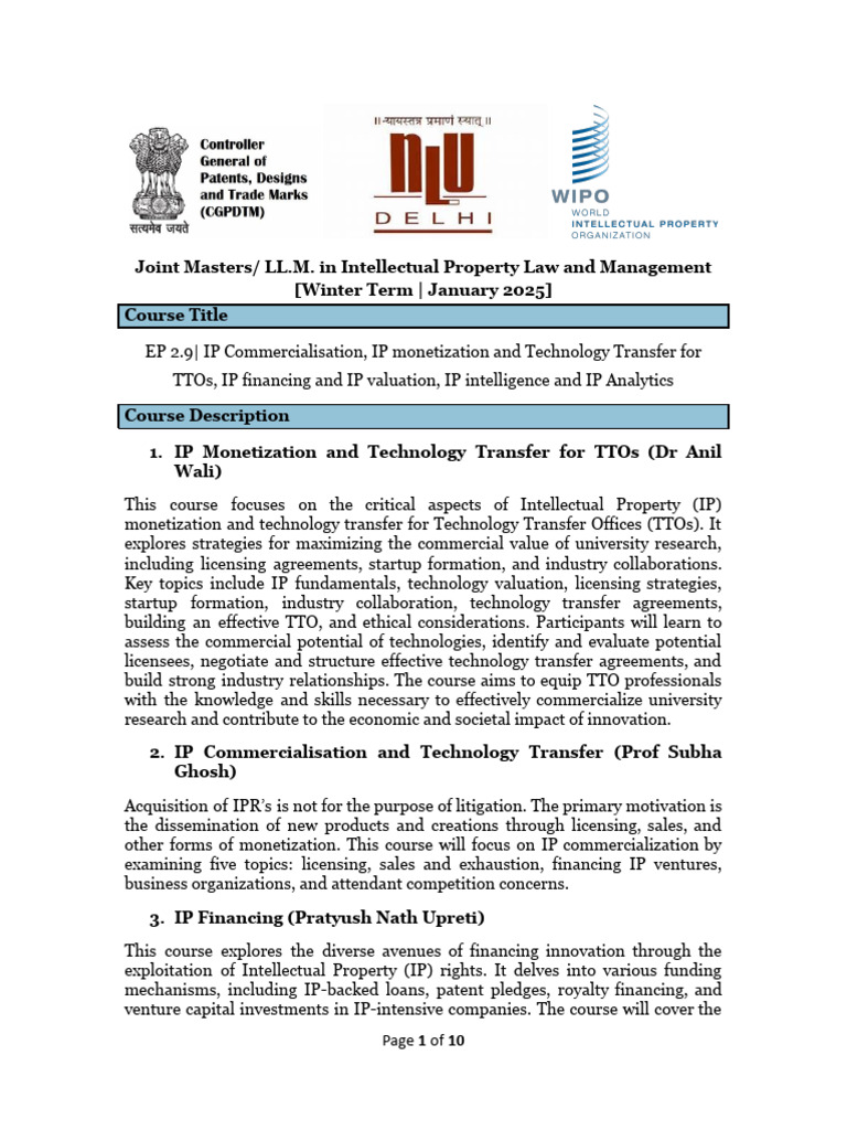 2.9 IP Commercialisation, IP Monetization and Technology Transfer For ...