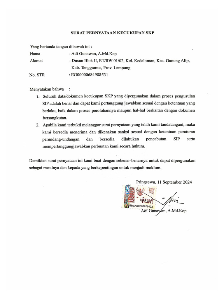 sk kecukupan skp | PDF