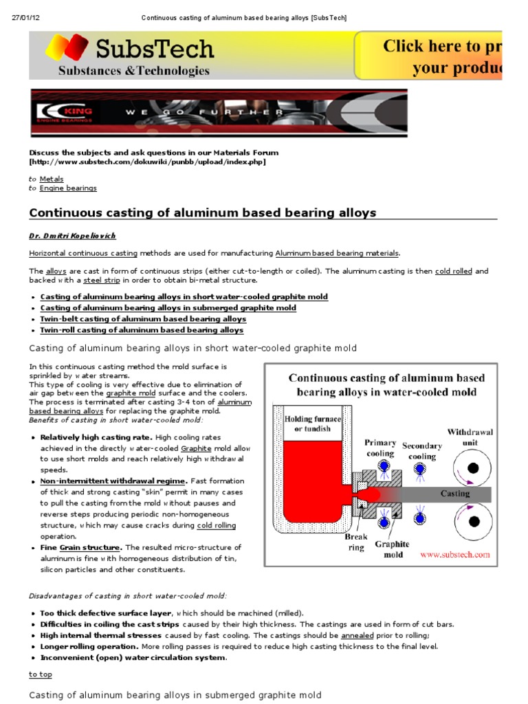 Aluminum Bearing Casting Methods | PDF | Casting (Metalworking ...