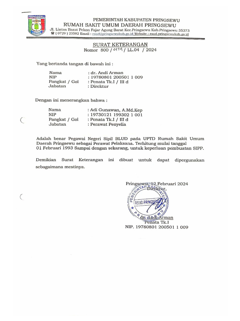 sk kerja adi gunawan | PDF