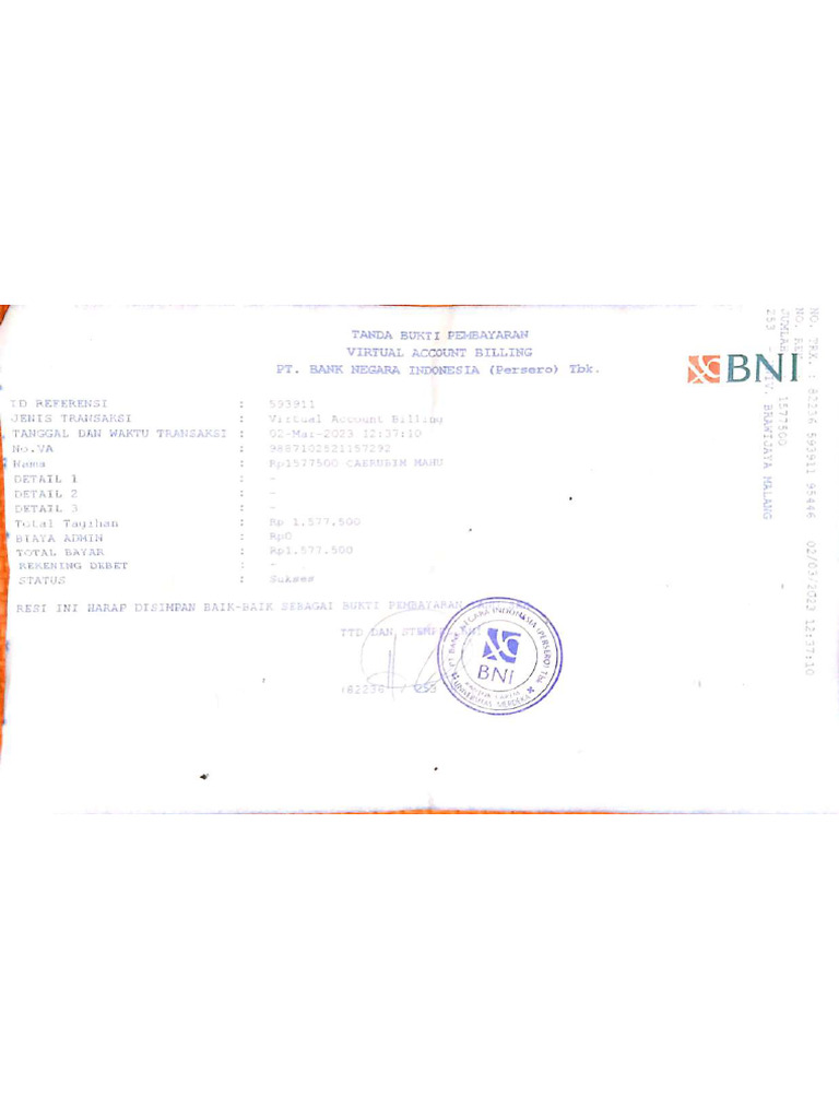 Bukti Pembayaran Krs Semester Genap | PDF