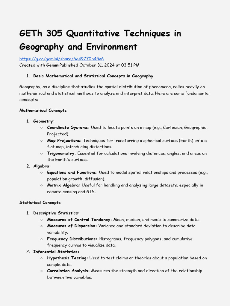 GETh 305 Quantitative Techniques in Geography and Environment | PDF ...