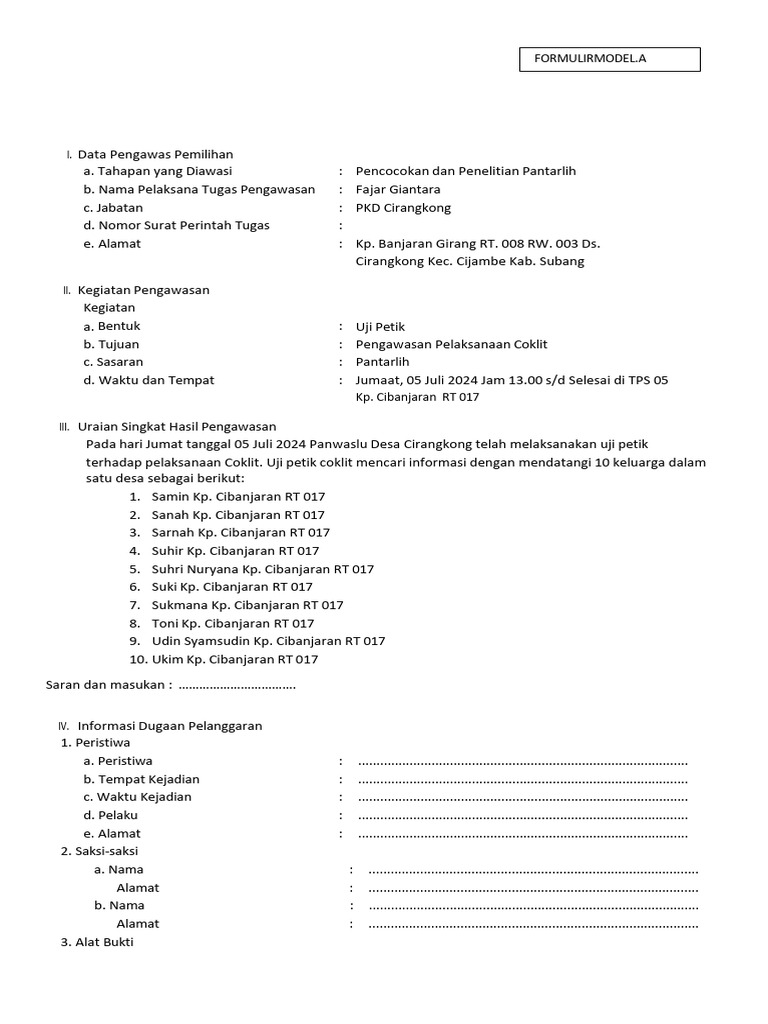 LHP Uji Petik 05 Juli 2024 | PDF