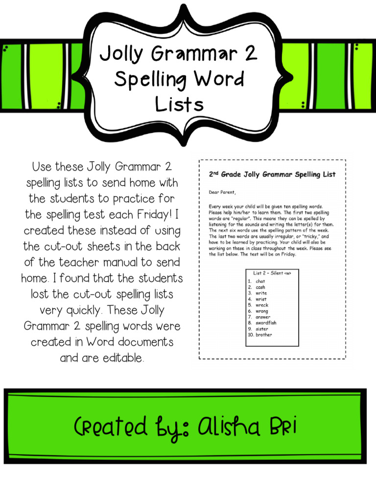 Jolly Grammar 2 Spelling Lists | PDF