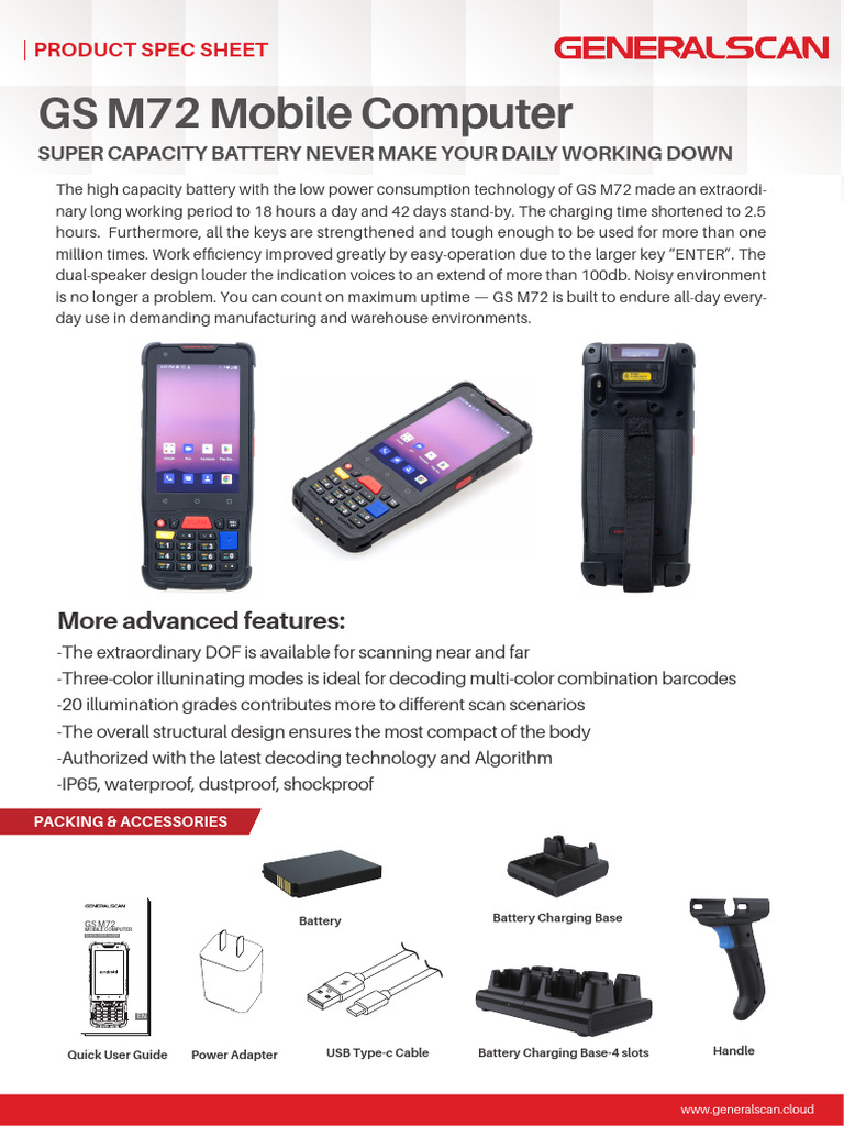GS M72 Mobile Computer Specs Guide | PDF | Barcode | Electronics