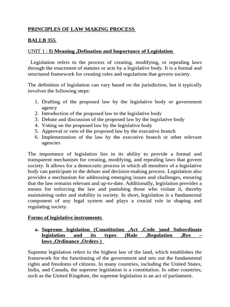 Lawmaking Essentials for BALLB Students | PDF | Bill (Law) | Morality