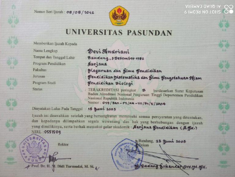 Ijazah Sarjana (S1) - Devi Andriani | PDF