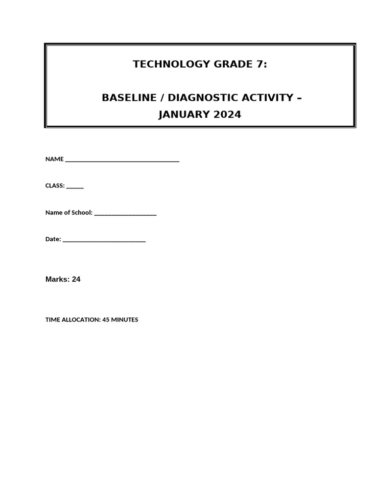 Grade 7 Technology Diagnostic Activity | PDF