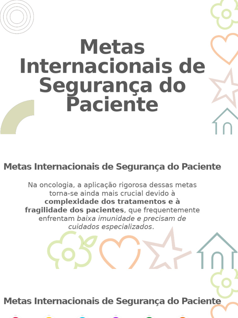 Metas Internacionais - Oncologia. | PDF | Infecção | Segurança do paciente