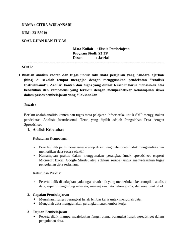 Uas-Citra Wulansari - Desain Pembelajaran | PDF