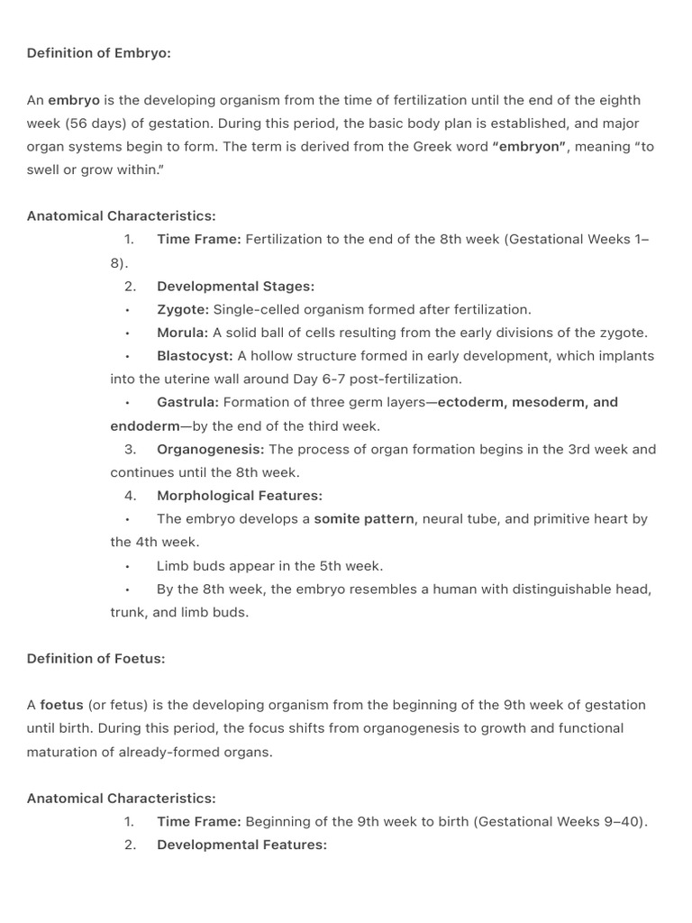 Embryo Definition and Development Stages | PDF | Embryo | Anatomy