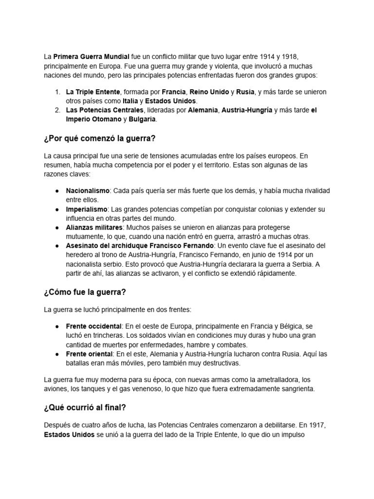 Causas y Consecuencias de la WWI | PDF | Primera Guerra Mundial ...