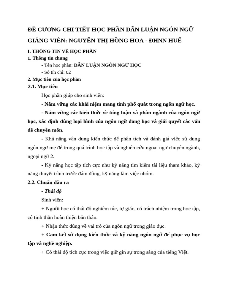 De Cuong Va Bai Giang DLNN Cho Dai Hoc Hue TTDTTX (2022) H.Hoa | PDF