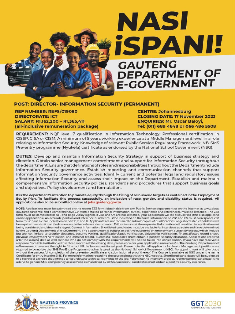 X30 Various Vacancies at The Gauteng Department of e Government | PDF