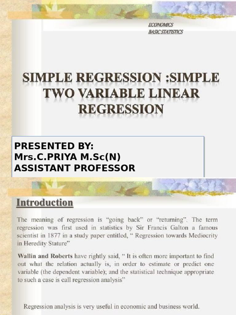 Simple Linear Regression Statistics | PDF