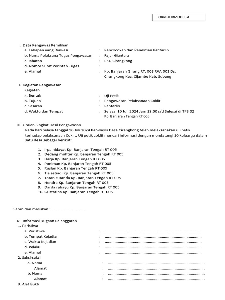 LHP Uji Petik 16 Juli 2024 | PDF