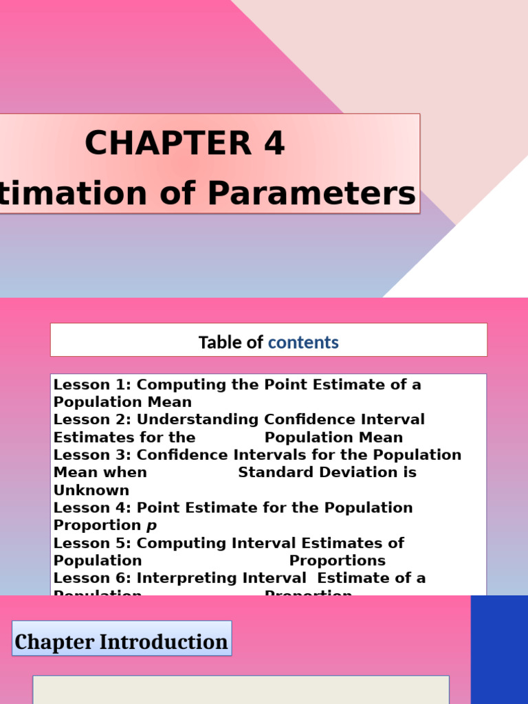 FINALS - Lesson 4.1-Estimation of Parameters | PDF | Estimator | Mean