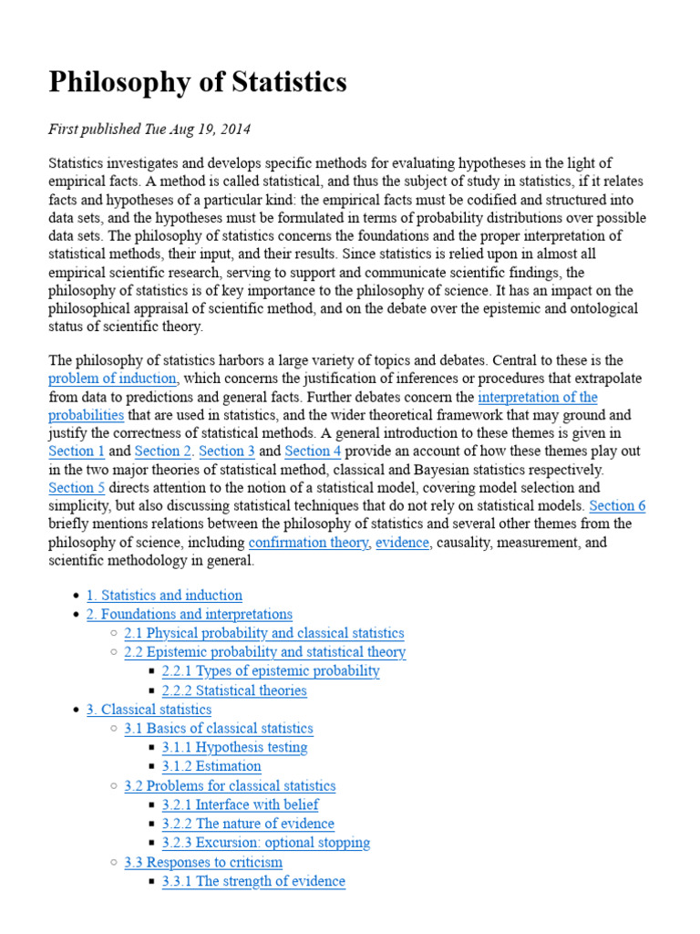 Philosophy of Statistics (Stanford Encyclopedia of Philosophy) | PDF ...