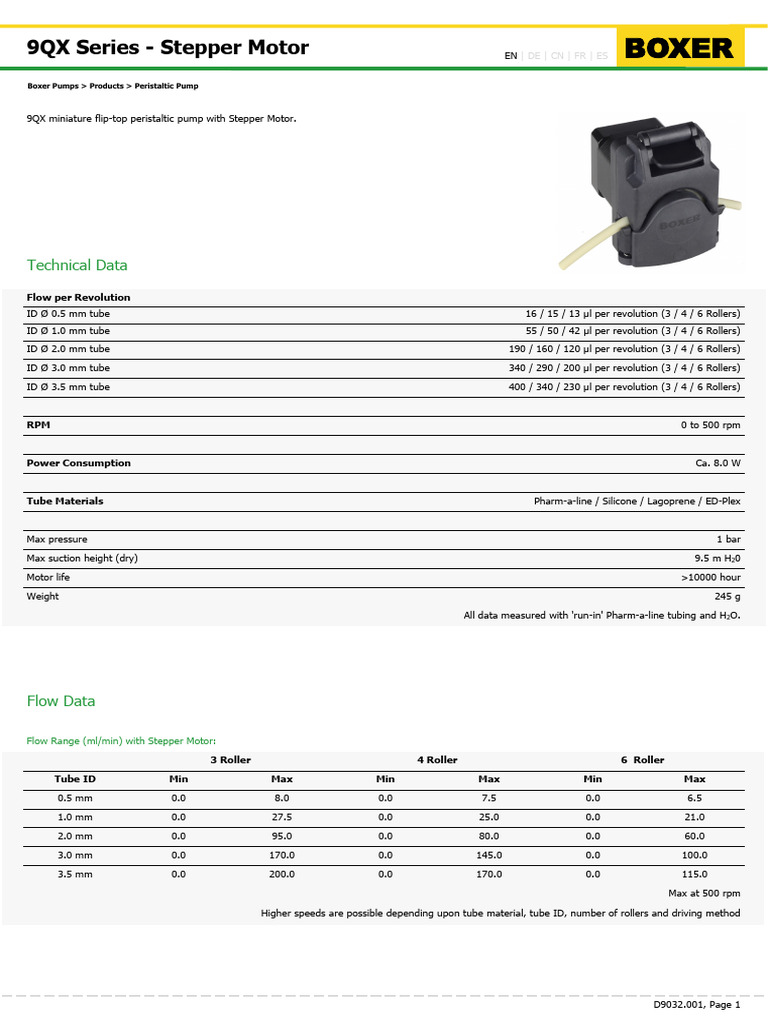 Boxer Peristaltic Pump 9QX Stepper | PDF | Electric Motor | Electrical Components