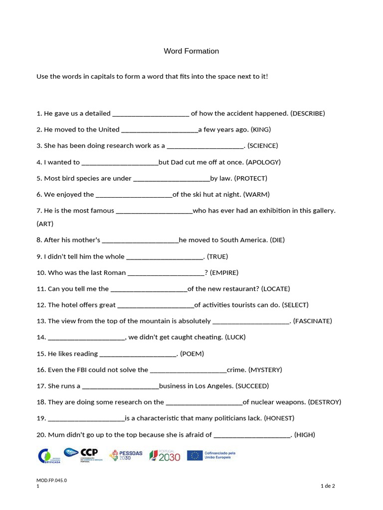 Word Formation: MOD - FP.045.0 1 | PDF