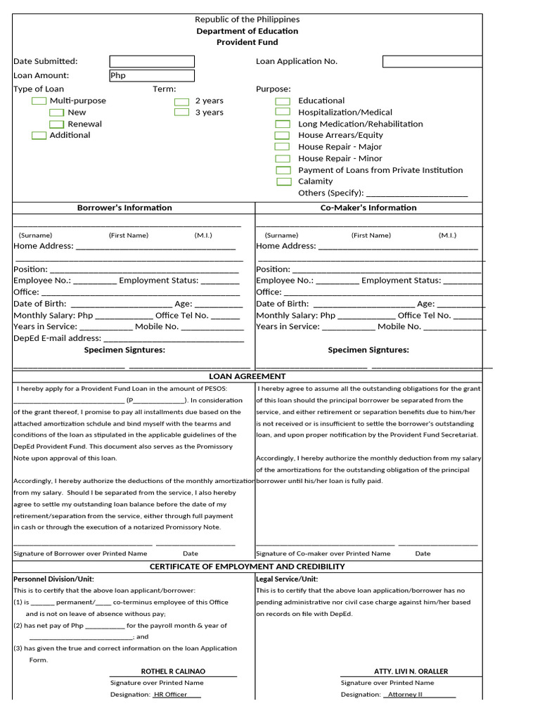 Provident Form | PDF | Loans | Employment