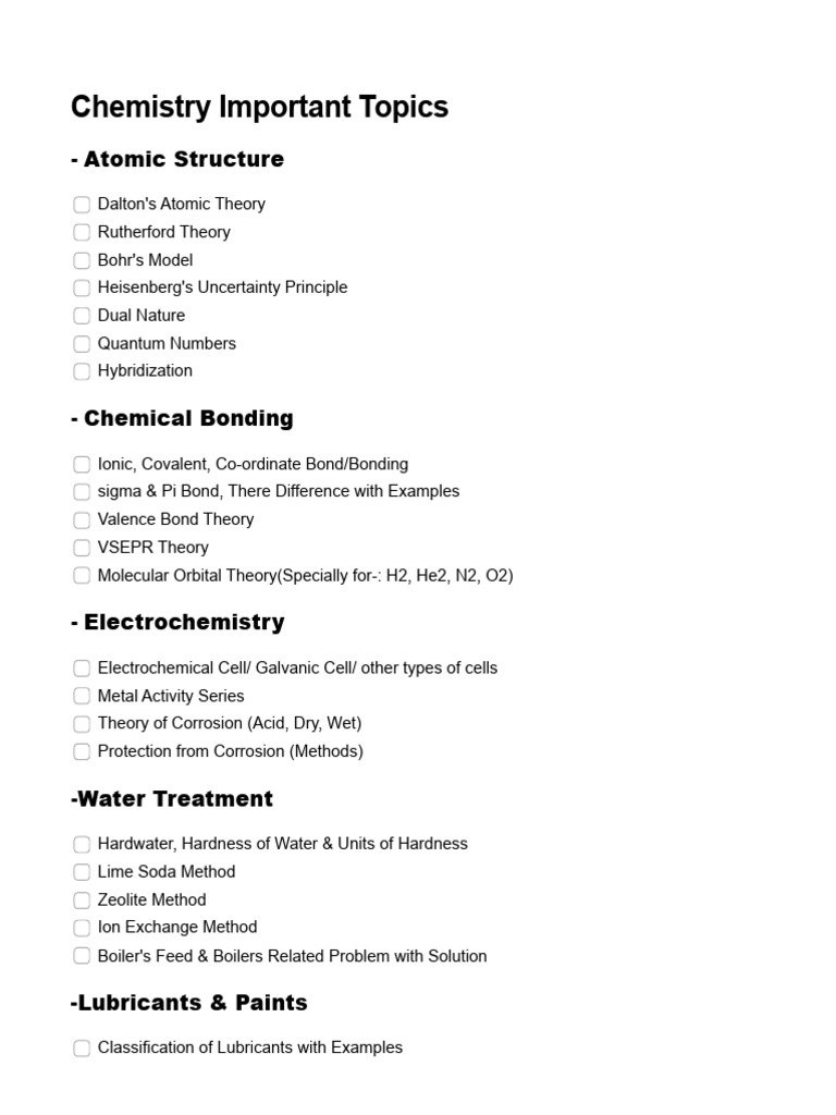 Chemistry Important Topics | PDF