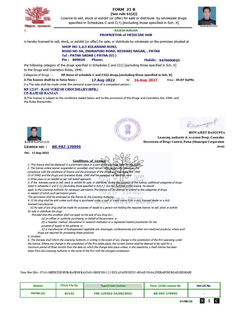Wholesale Drug License Patna | PDF | License