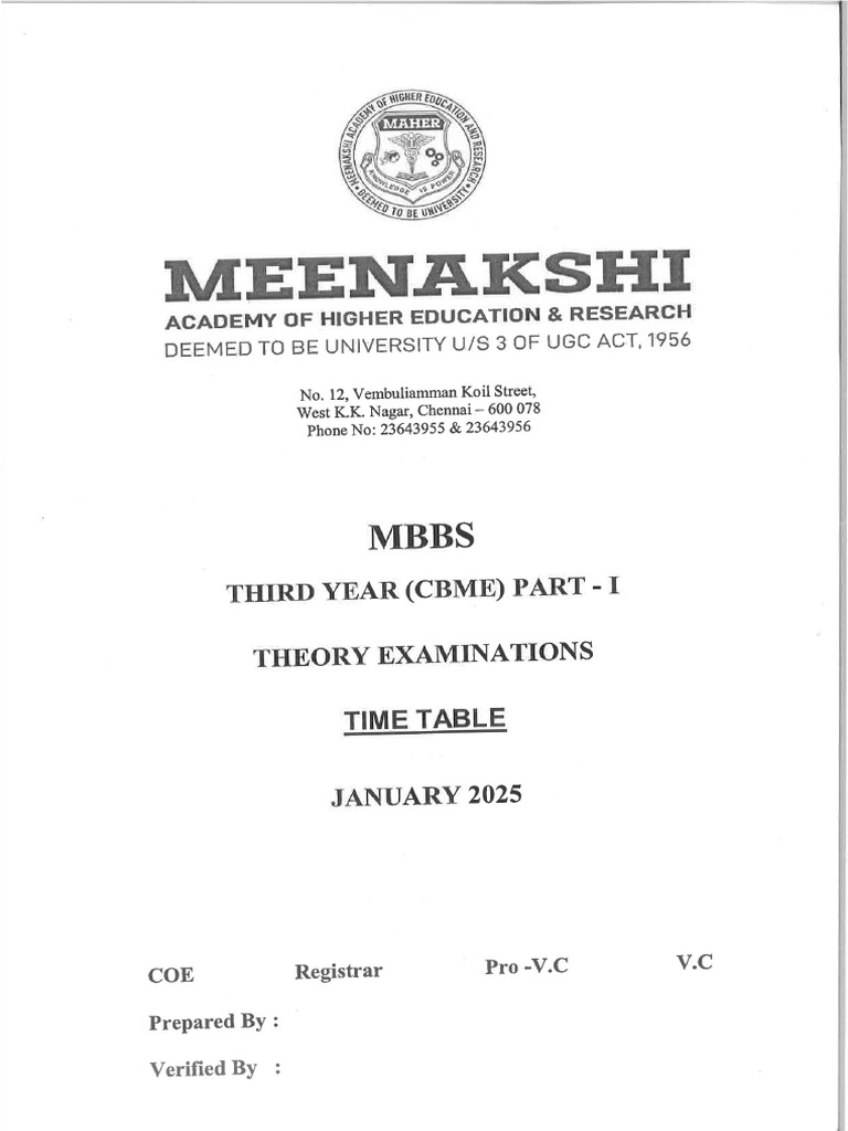 Phase III (Part 1) - University Examination Theory Time Table | PDF