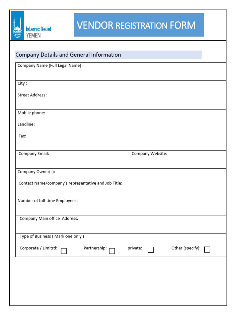Vendor Registration Form Template | PDF