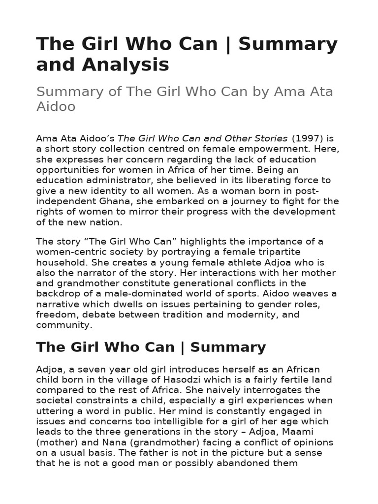 The Girl Who Can by Ama Ata Aidoo | PDF | Woman | Social Psychology