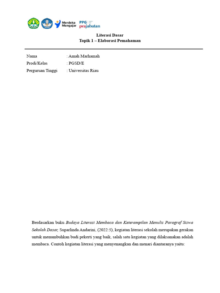 Elaborasi Pemahaman -Topik 1 | PDF