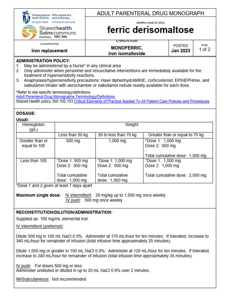 Ferric Derisomaltose | PDF | Intravenous Therapy | Dose (Biochemistry)