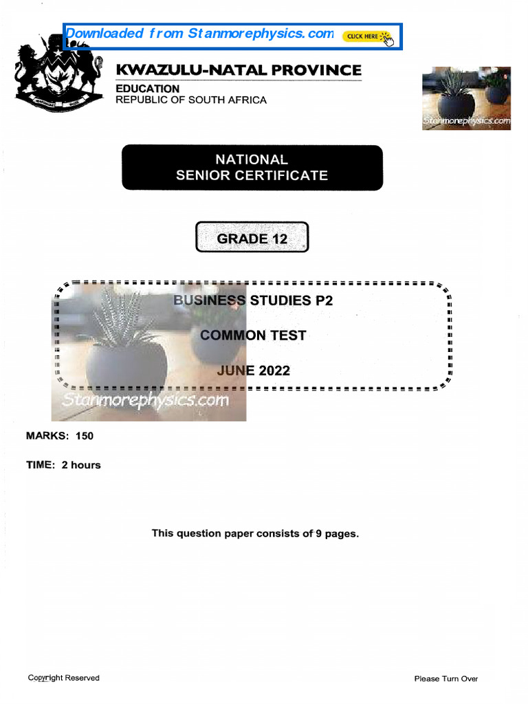 Business Studies Grade 12 June 2022 P2 and Memo | PDF