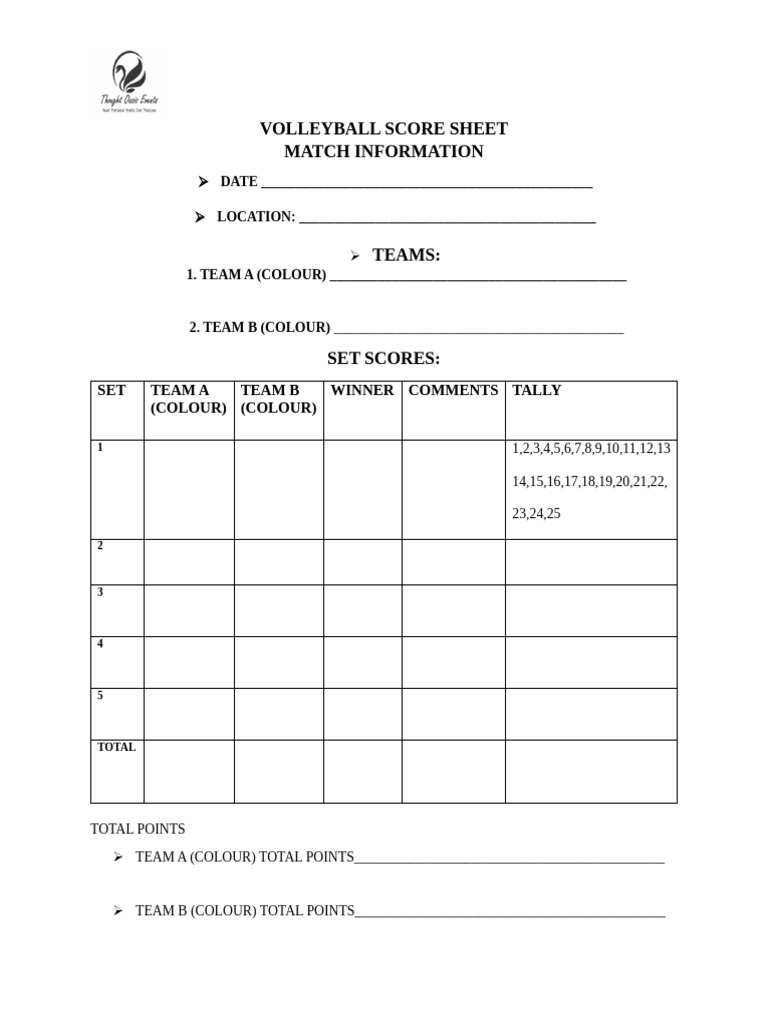 Volleyball Score Sheet - Team Building (Sports Day) | PDF
