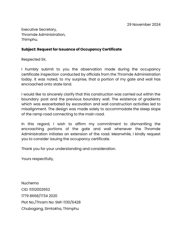 Request for Occupancy Certificate Issuance | PDF