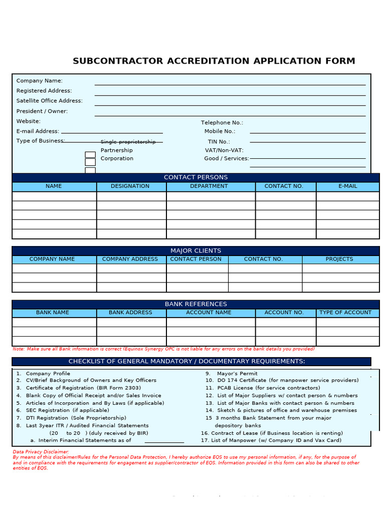 Subcon Accreditation Form | PDF | Sole Proprietorship | Business
