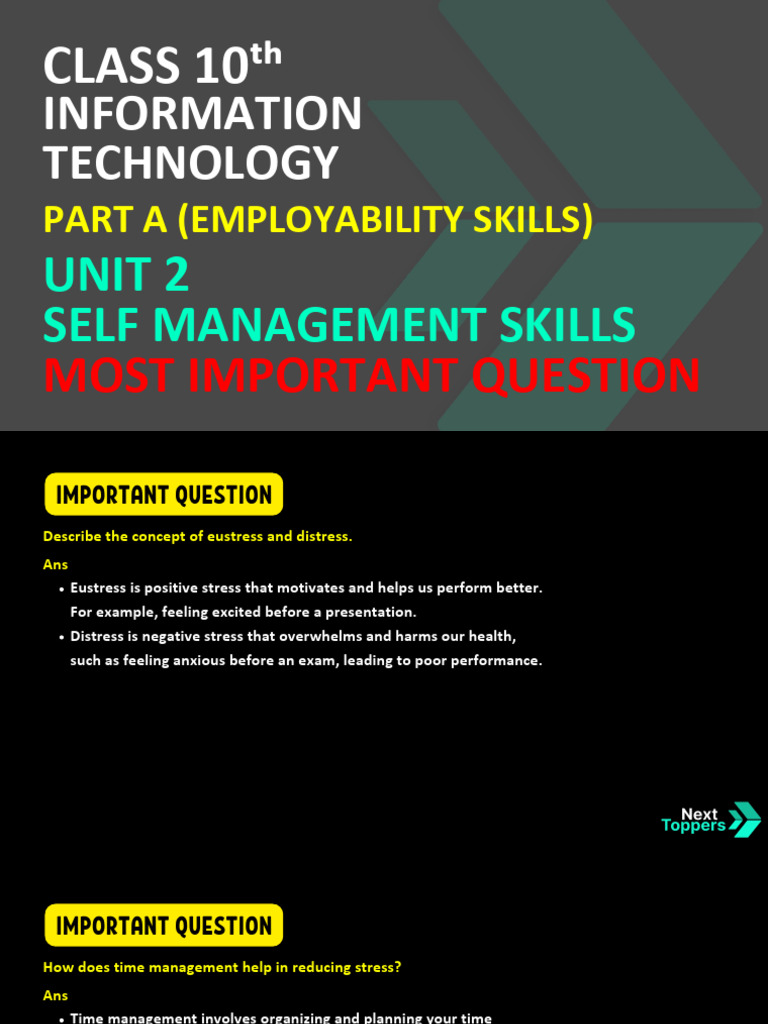 Unit 2 Self Management Skills Important Question | PDF | Motivational ...