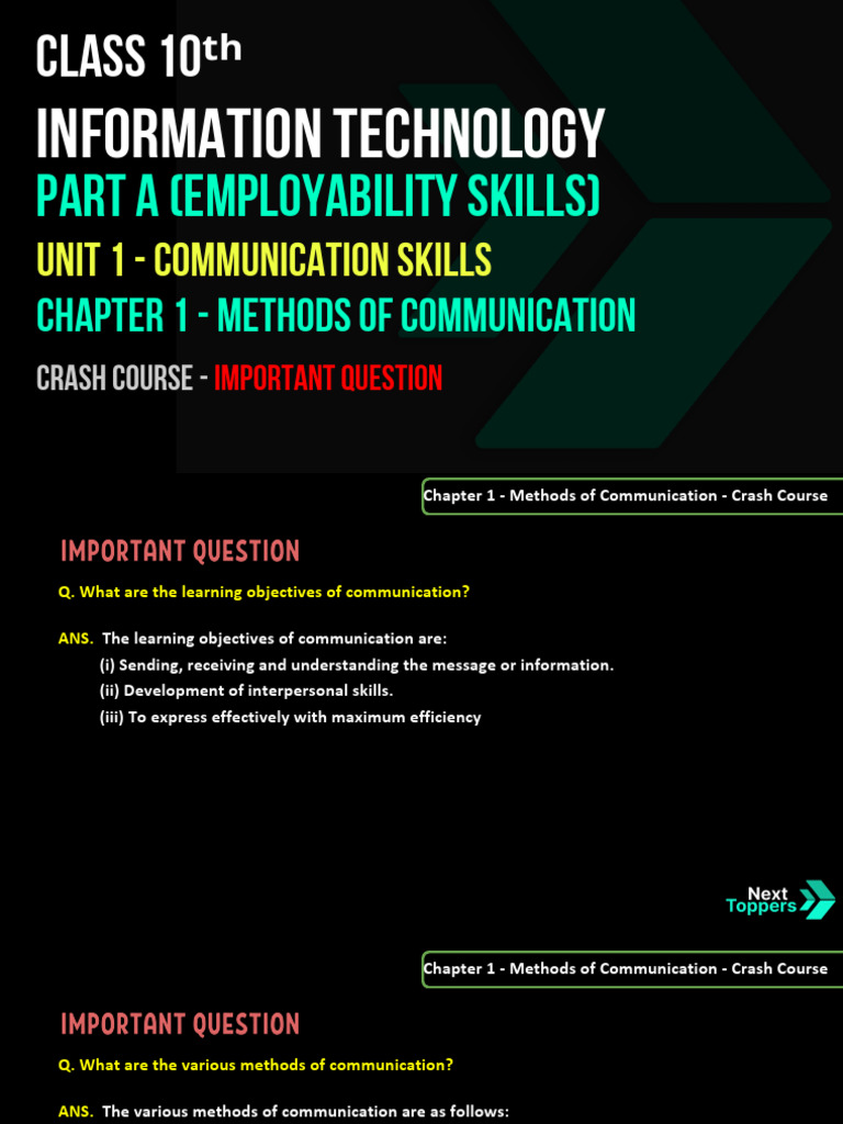 Chapter 1 Methods of Communication Important Question | PDF ...