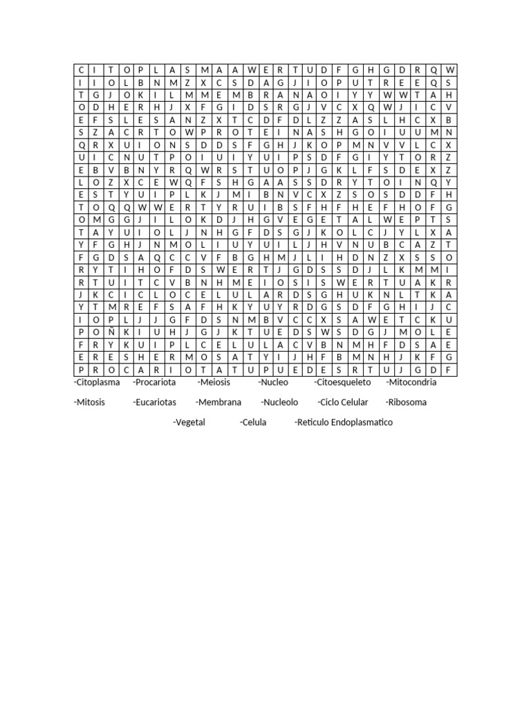 Sopa de Letras de Biologia Celular | PDF