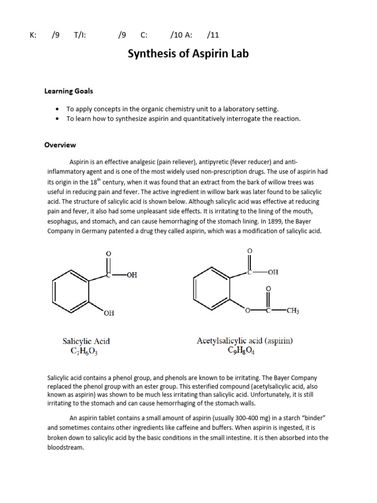 Aspirin Synthesis Lab Procedure Guide | PDF | Aspirin | Acid