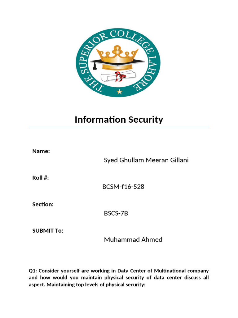 Superior University BSCS Assignment Teacher Muhammad Ahmad With Solution | PDF | Physical ...