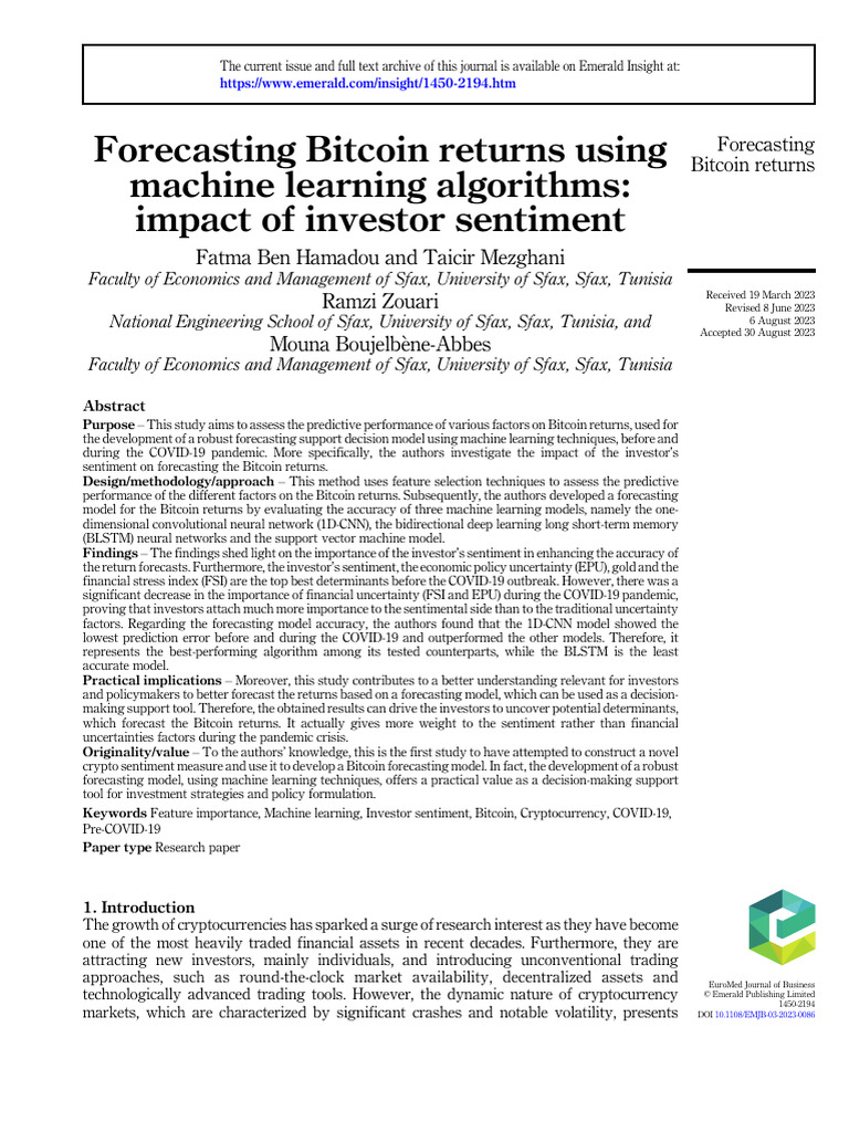 10-1108_EMJB-03-2023-0086 | PDF | Forecasting | Regression Analysis