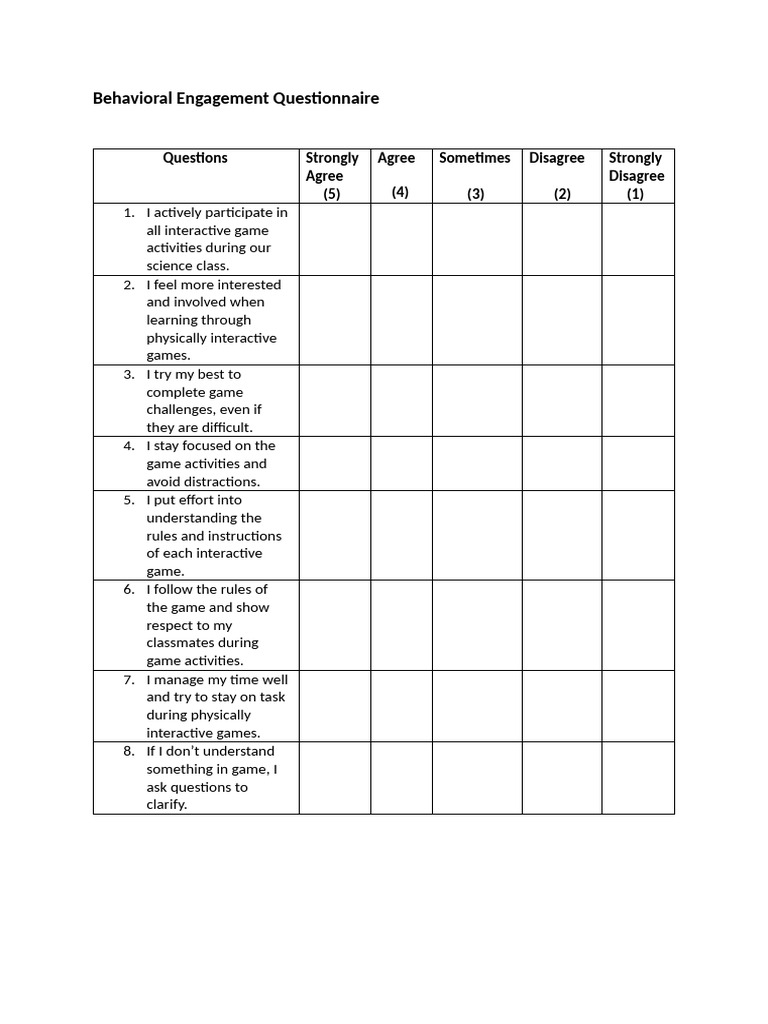 Ar Questionnaire Behavioral and Social | PDF
