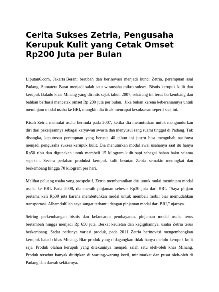 Cerita Sukses Zetria | PDF