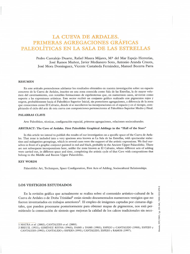 Cantalejo Et Al.2003.Mainake25.Cueva de Ardales - Primeras Agregaciones | PDF