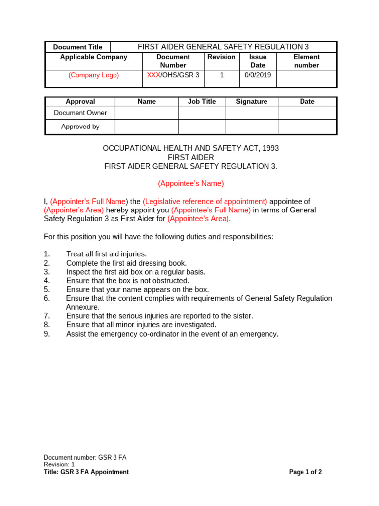 First Aid Appointment | PDF