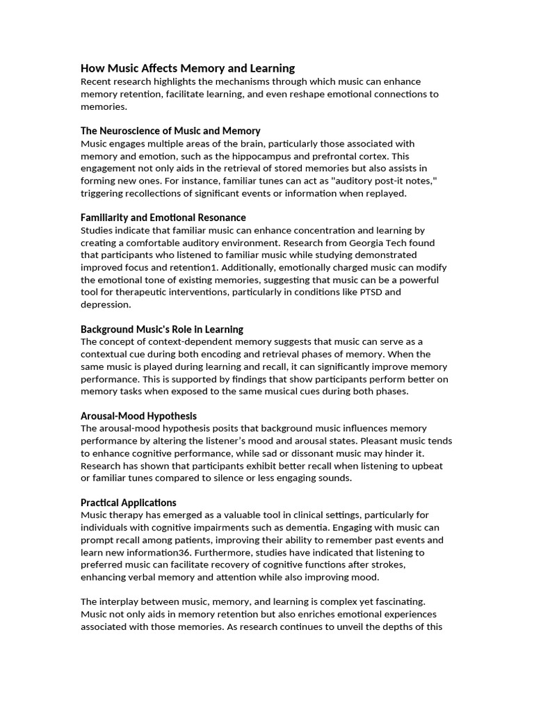 How Music Affects Memory and Learning | PDF | Memory | Recall (Memory)