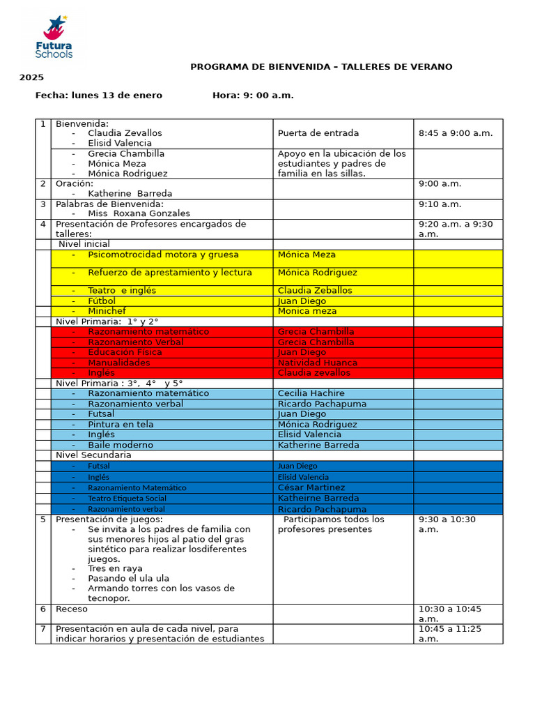 Programa de Bienvenida A Talleres-2025 | PDF