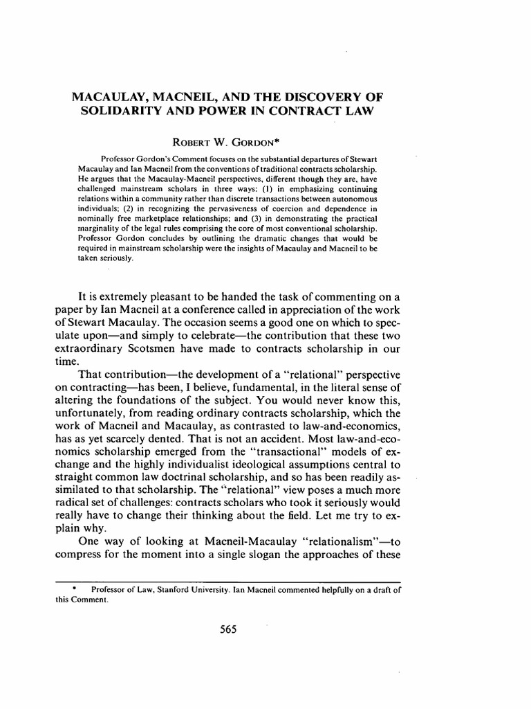Macneil Macaulay and The Discovery of Power and Solidarity in C | PDF | Market (Economics ...