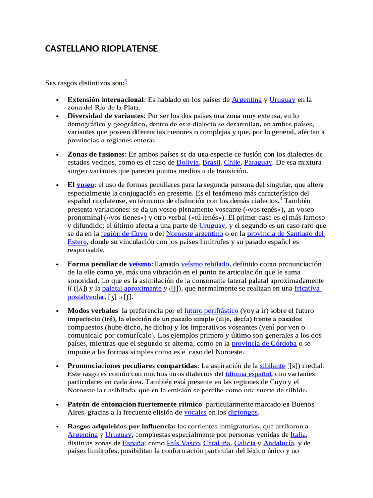 Características del Castellano Rioplatense | PDF | Lengua española ...